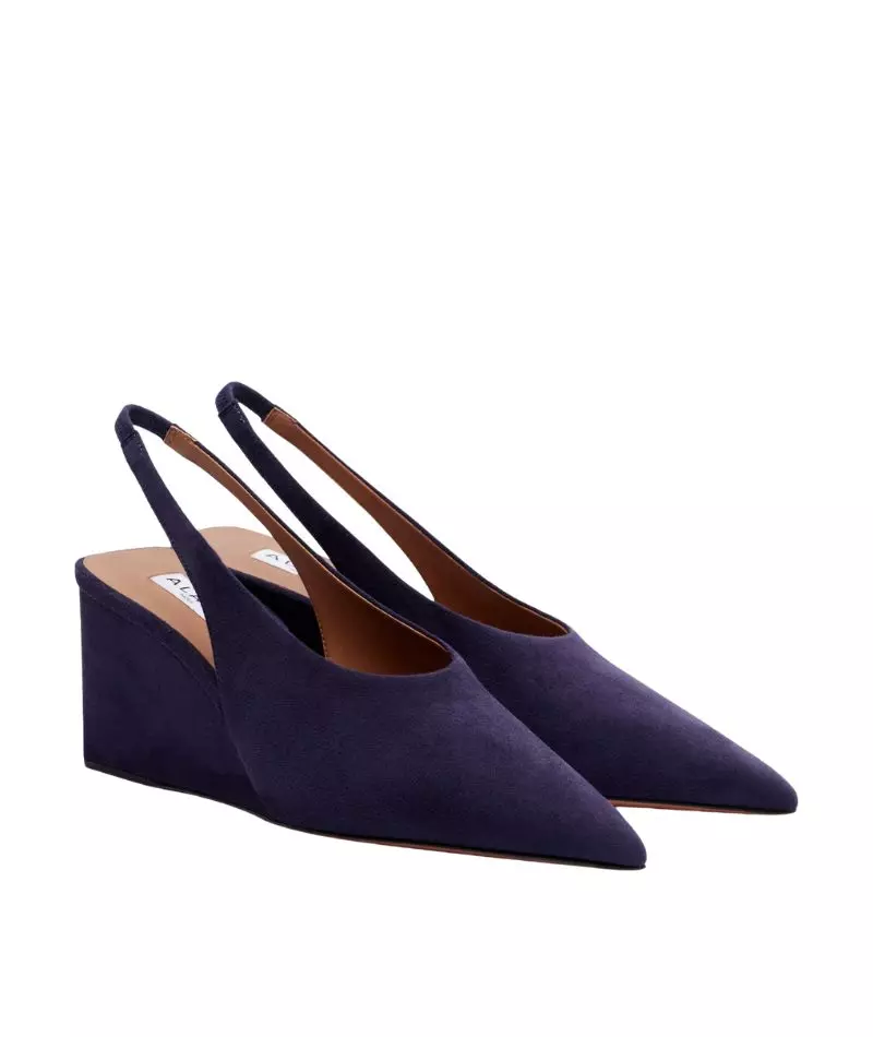 Alaïa-Cube suede wedge slingback pumps