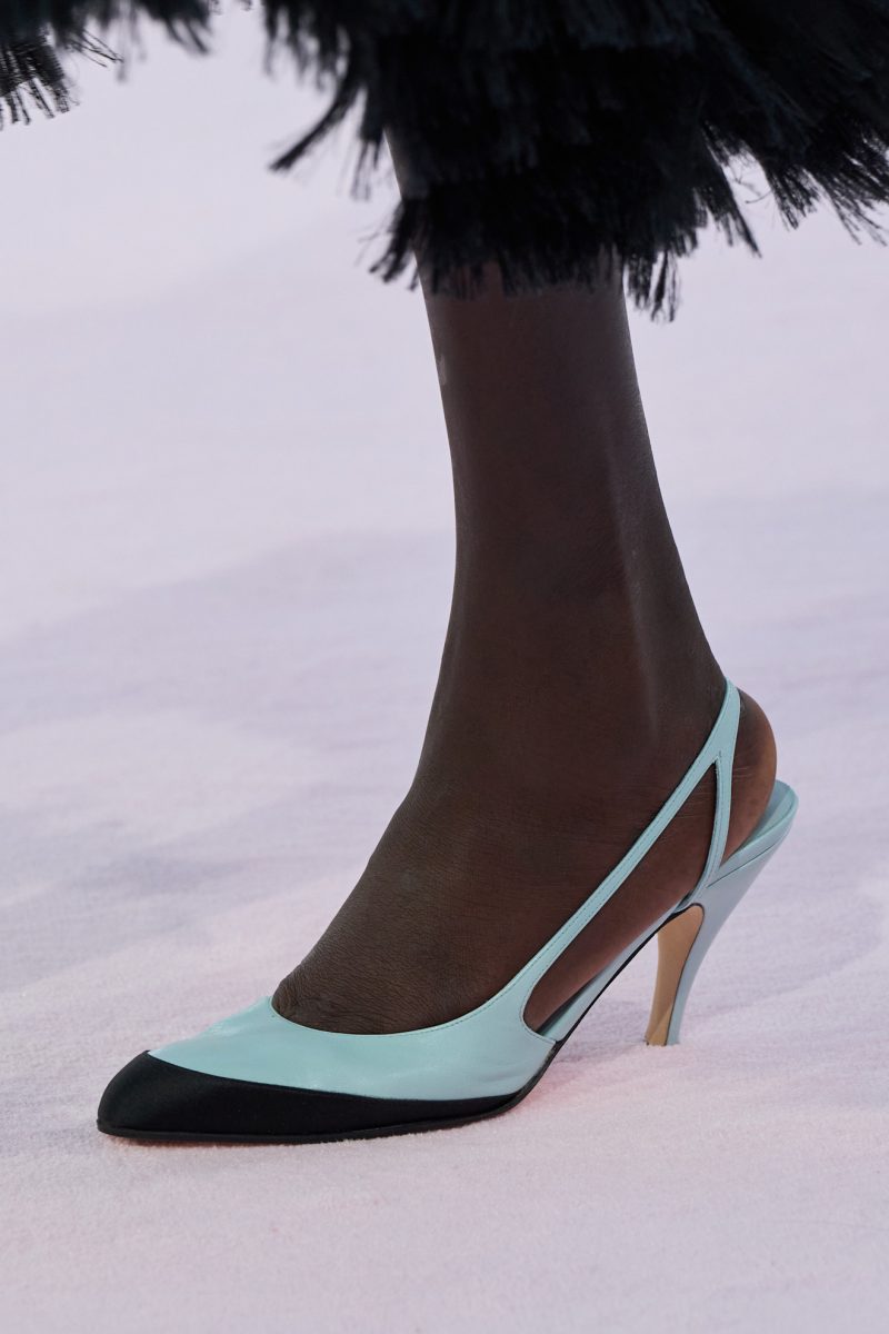 Chanel slingback pump in pastel blue leather with black pointed toe and mid-height heel from spring summer 2026 collection