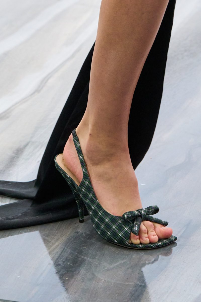 Christian Dior green plaid slingback high heel sandal with bow detail and open toe design