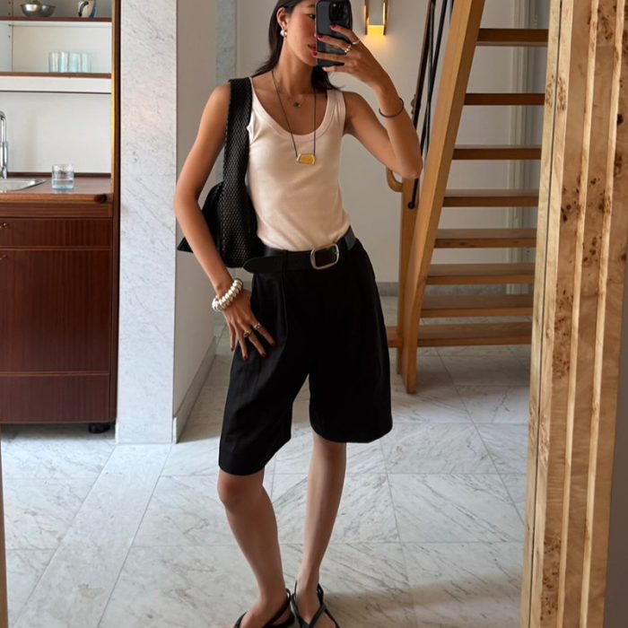If Blue Denim Feels Overdone, These Black Shorts Are the Cool-Girl Alternative