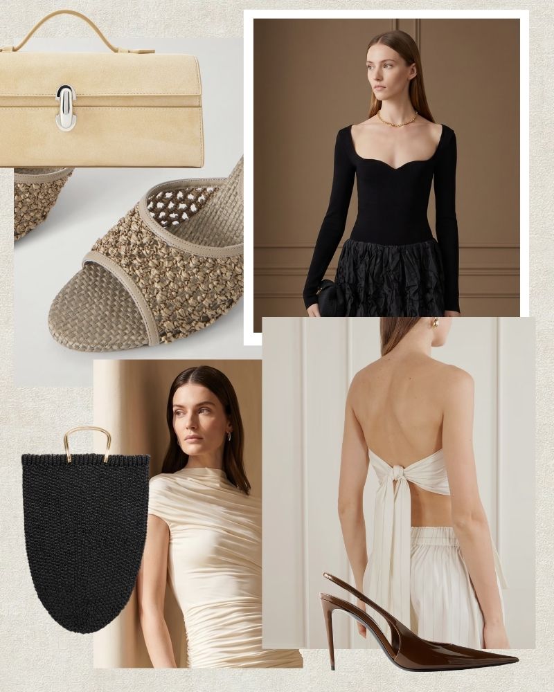 Backless cream halter top with tie detail paired with matching skirt%2C styled in a bright neutral indoor setting for summer