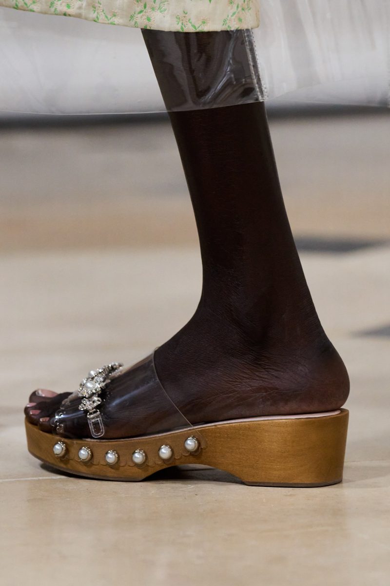 Rocha clear PVC platform sandals with wooden sole and pearl embellishments on the side for spring summer style
