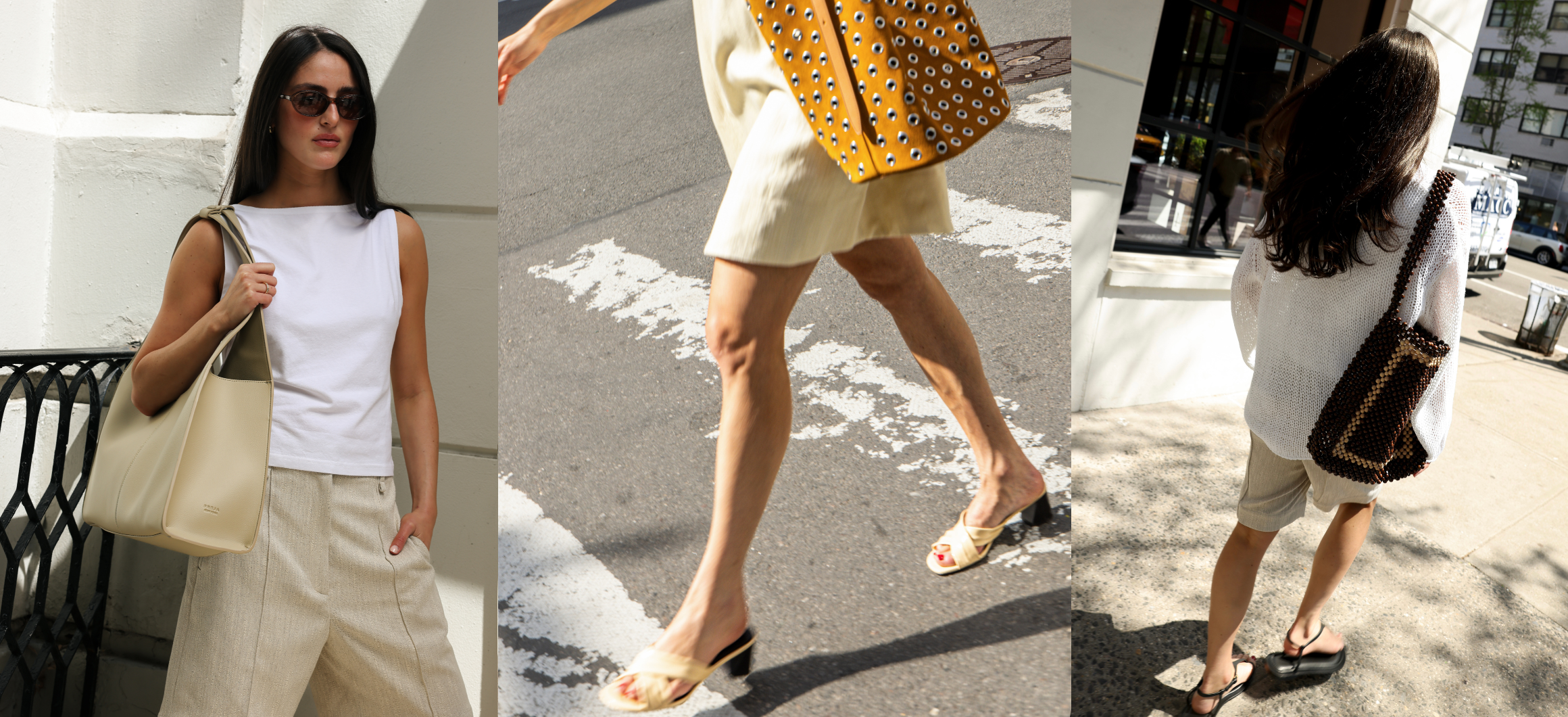 a woman wearing versatile summer capsule wardrobe staples in new york city