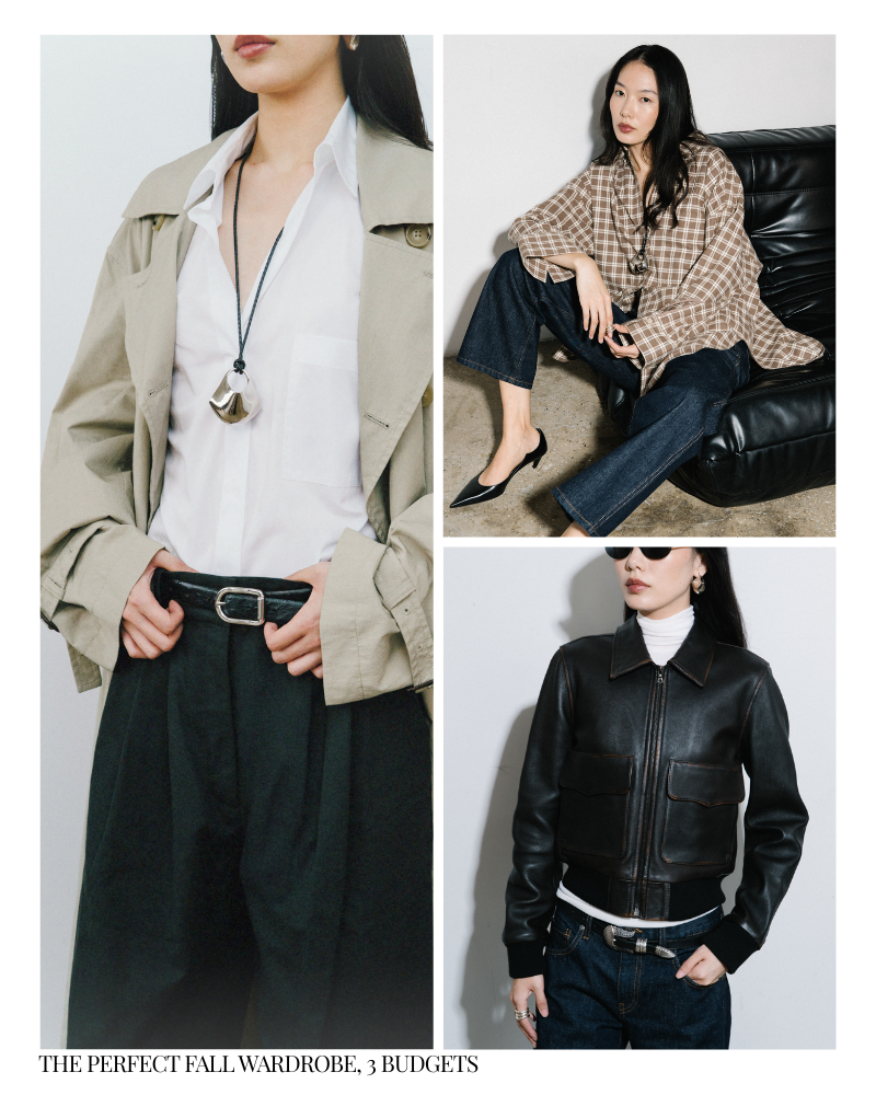 Chic fall outfit featuring a plaid oversized shirt paired with relaxed denim%2C accessorized with a statement silver pendant and a wide belt