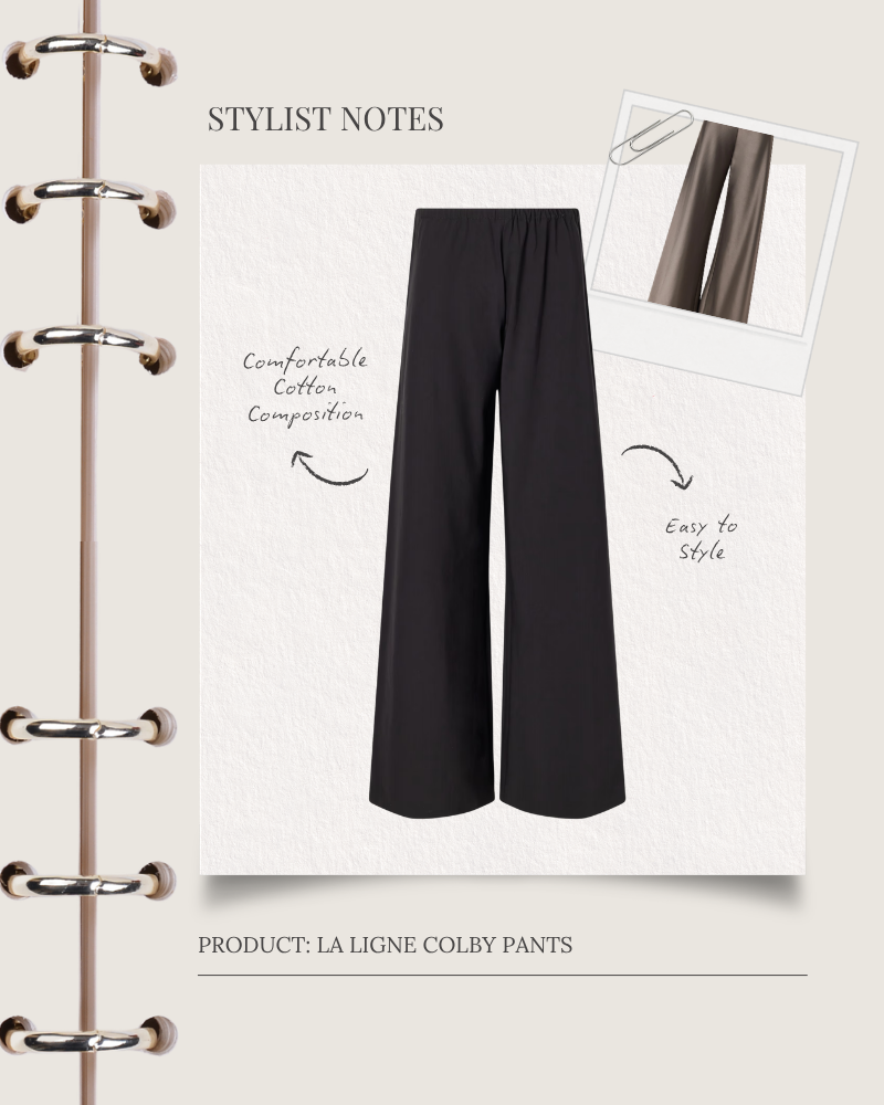 La Ligne Colby pants in a sleek black color%2C featuring a comfortable cotton composition and wide-leg style%2C perfect for versatile outfits