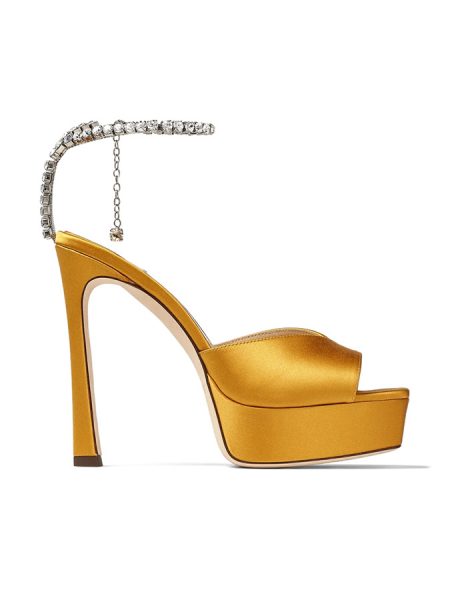 JIMMY CHOO - Saeda Sandal Platform 125  Sunflower Satin Platform Sandals With Crystal Embellishment