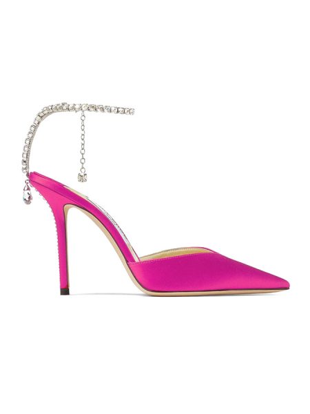 JIMMY CHOO - Saeda 100 Fuchsia Satin Pumps With Crystal Embellishment