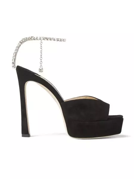 JIMMY CHOO - Saeda Sandal Platform 125  Suede Platform Sandals With Crystal Embellishment /crystal