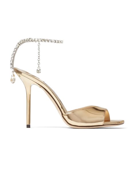 JIMMY CHOO - Saeda Sandal 100 Gold Liquid Metal Sandals With Crystal Embellishment