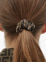 Fall 2020 Trends FENDI Set of two logo-print silk hair scrunchies Detail Shot