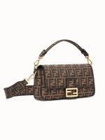 Lorena Rae Street Style Fendi BAGUETTE Brown fabric bag Side