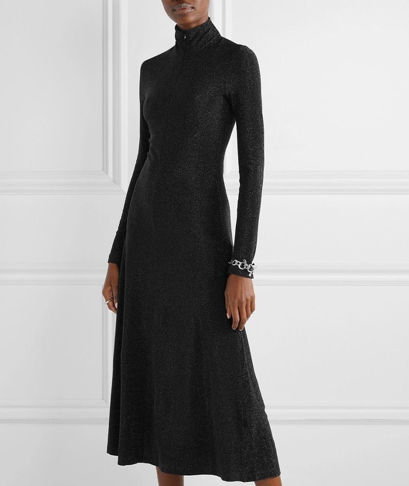 Nouveau Noir_0000s_0002_1b ROSETTA GETTYMetallic stretch-knit turtleneck midi dress