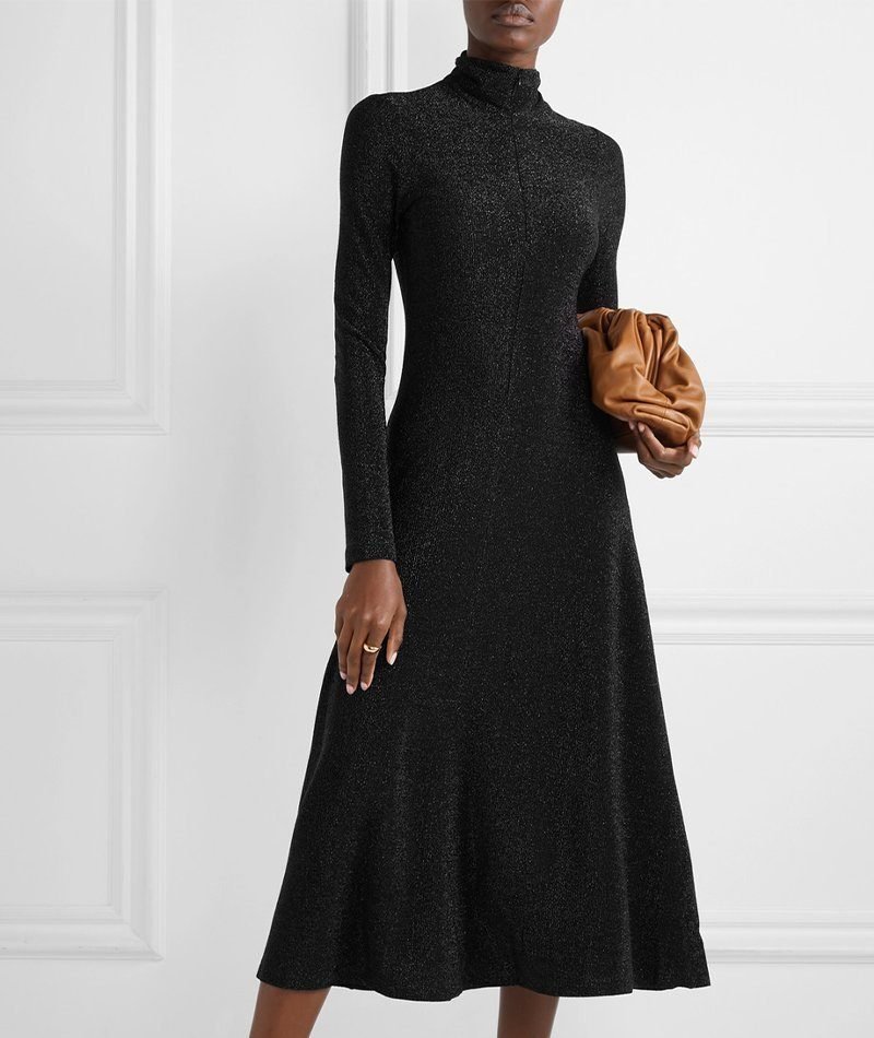 Nouveau Noir_0000s_0003_1a ROSETTA GETTYMetallic stretch-knit turtleneck midi dress