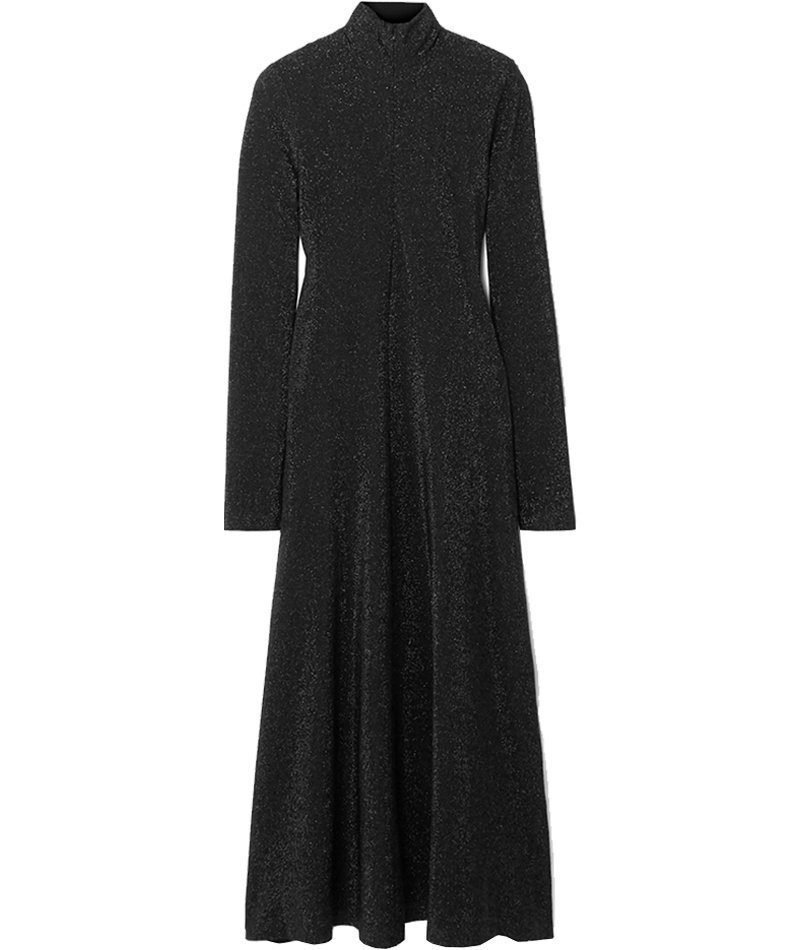 Nouveau Noir_0000s_0004_1 ROSETTA GETTYMetallic stretch-knit turtleneck midi dress