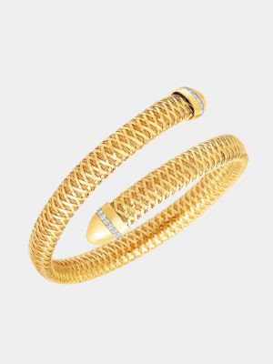 robertocoin 18K GOLD PRIMAVERA DIAMOND ACCENT SNAKE CUFF BANGLE