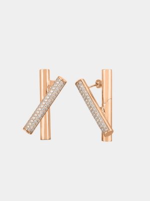 robertocoin 18K ROSE GOLD DOMINO DIAMOND CROSSOVER EARRINGS