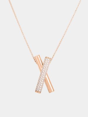 robertocoin 18K ROSE GOLD DOMINO DIAMOND CROSSOVER NECKLACE