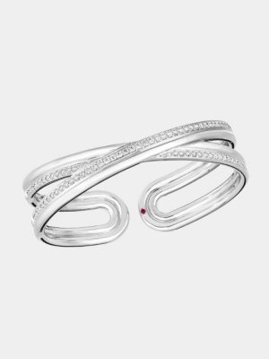 robertocoin 18K WHITE GOLD CIALOMA DIAMOND CROSSOVER BANGLE (2)