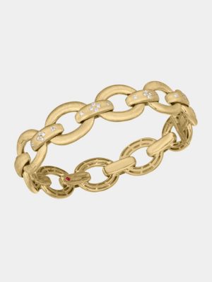 robertocoin 18K YELLOW GOLD DUCHESSA DIAMOND ACCENT & SATIN OVAL LINK BANGLE