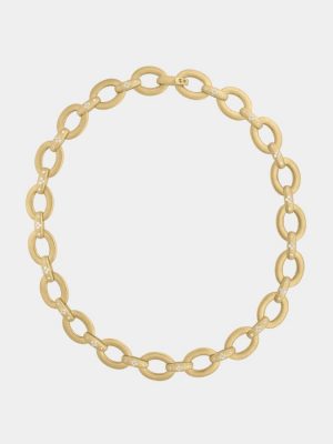 robertocoin 18K YELLOW GOLD DUCHESSA SATIN FINISH & DIAMOND ACCENT OVAL LINK COLLAR