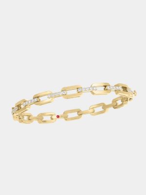 robertocoin 18K YELLOW GOLD NAVARRA HARD CHAIN LINK DIAMOND BANGLE