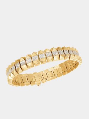 robertocoin 18K YELLOW GOLD OBELISCO DIAMOND CENTER NARROW FLEXIBLE BRACELET