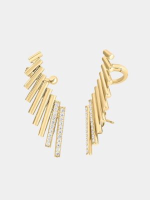 robertocoin 18K YELLOW_WHITE GOLD DOMINO DIAMOND CLIMBER EARRINGS